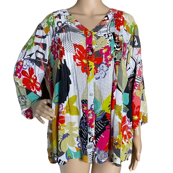 Orientique | Tops | Orientique L Art To Wear Lagenlook Pleated Button ...